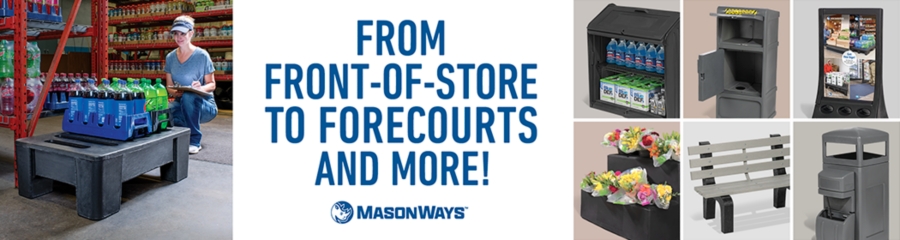 MasonWays Merchandisers, Trash Cans, Benches & More - New Pig