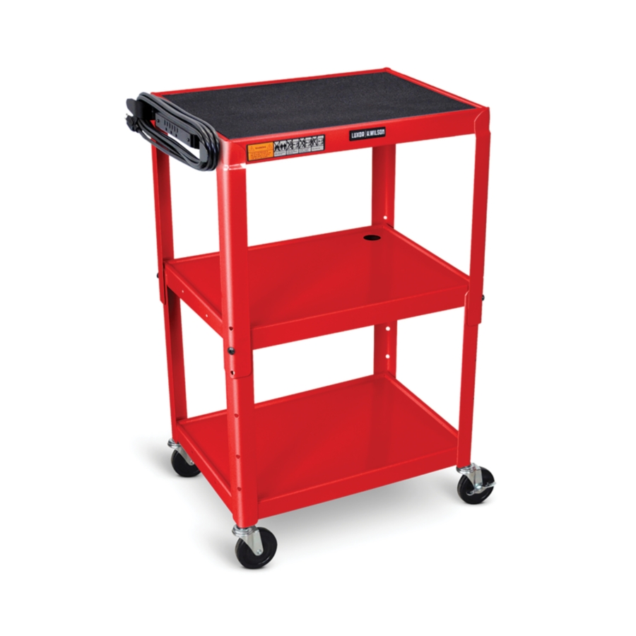 Luxor adjustable height red AV cart - New Pig