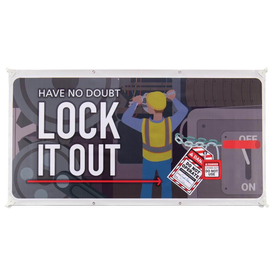 Lockout/tagout Safety Banner for Reminding Employees - New Pig