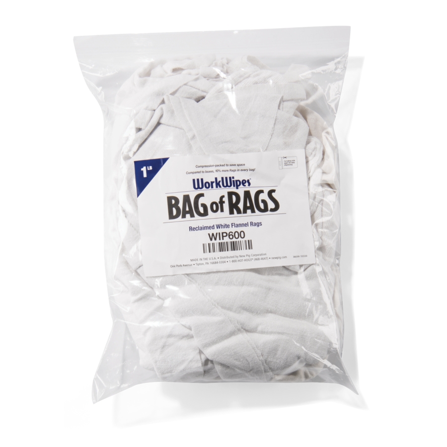 Heavy-Duty White Flannel Rags for Wiping: WorkWipes - New Pig